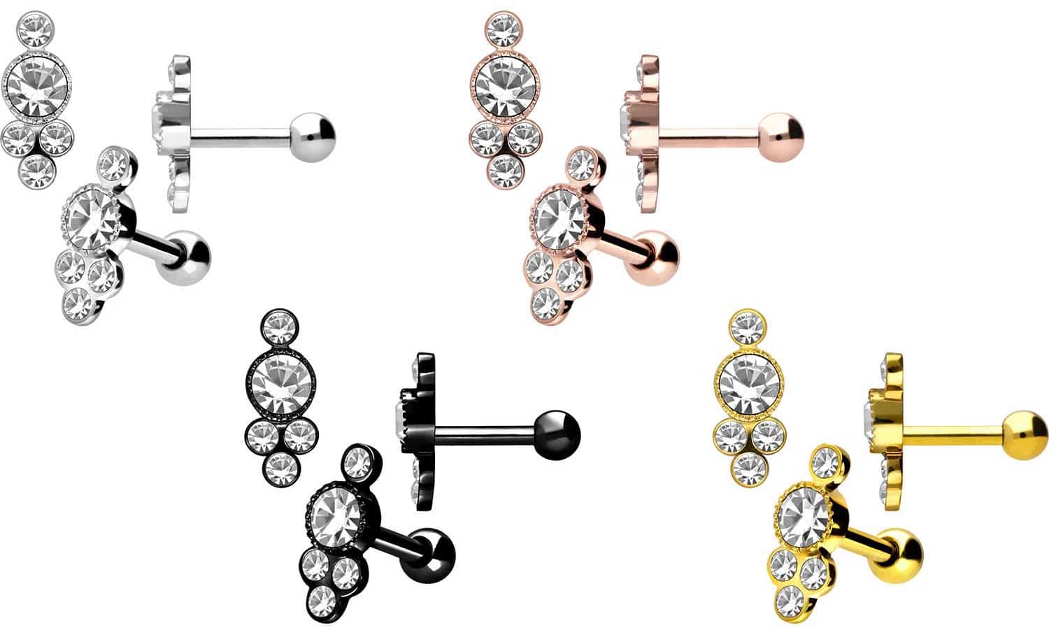 Surgical steel ear piercing ORIENTAL DESIGN + 5 CRYSTALS | PIERCINGLINE